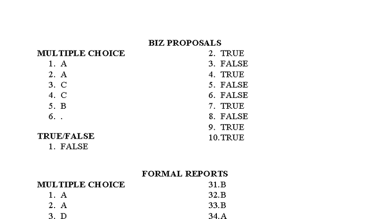 BIZ 101: Multiple Choice & True/False Exam Answers - Studocu