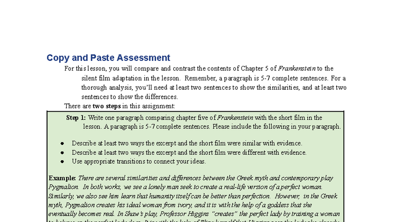Frankenstein Comparison: Chapter 5 vs. Silent Film Analysis - Studocu