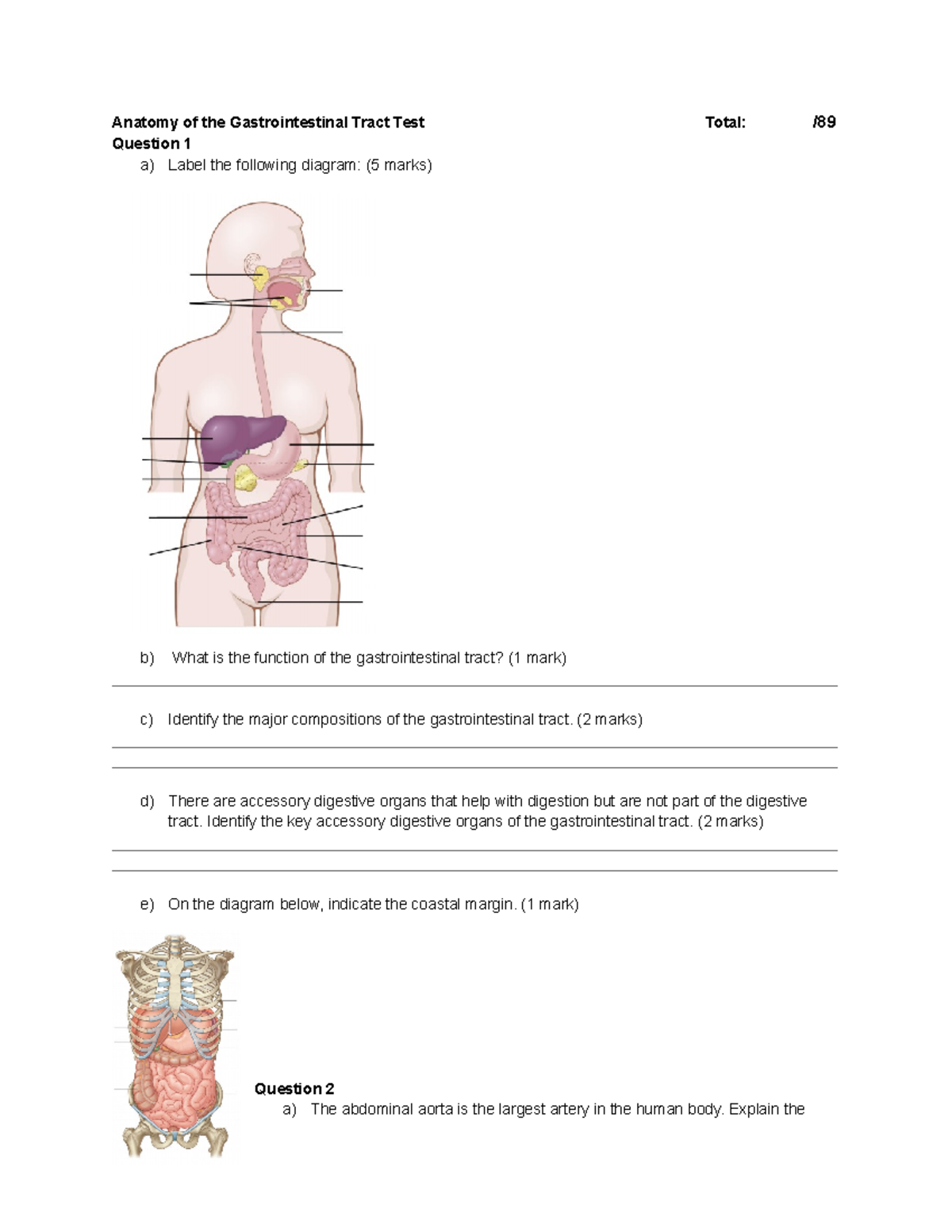 GIT 101 Midterm Anatomy Test: Gastrointestinal Tract Structure ...
