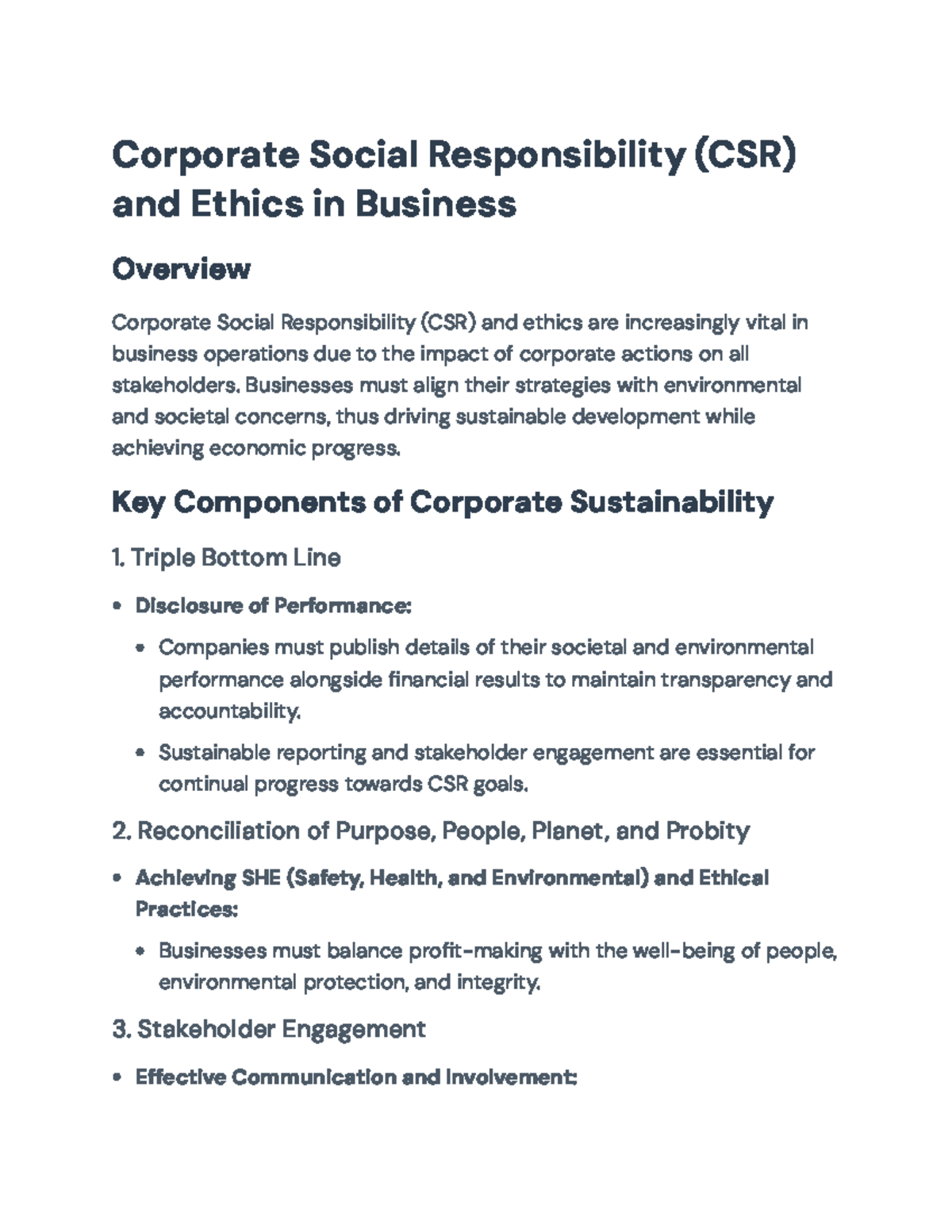 Corporate Social Responsibility (CSR) and Business Ethics Overview ...