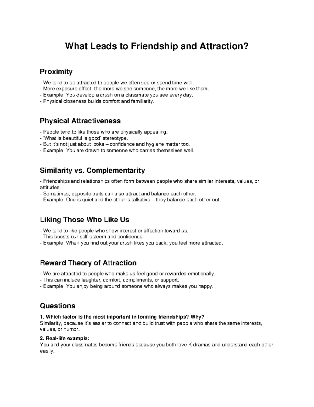 PSY 101: Lecture on Friendship and Attraction Factors - Studocu