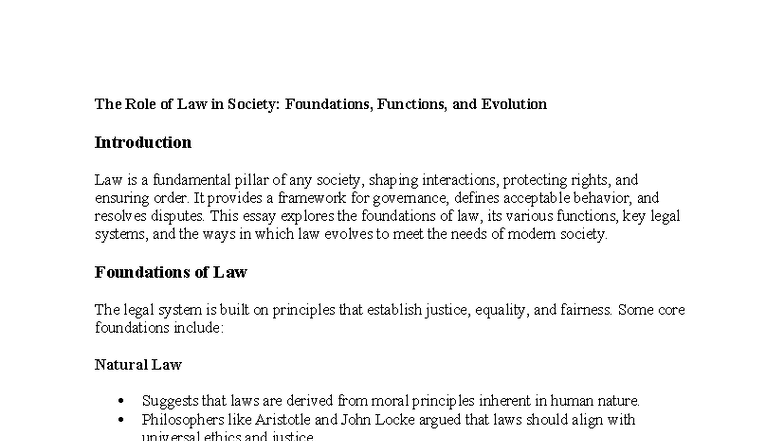 The Role of Law in Society: Foundations & Functions Overview - Studocu