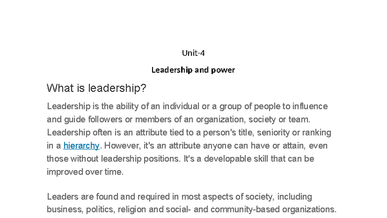 OB UNIT-4 DOC - R22 JNTUH: Leadership, Power, and Organizational ...