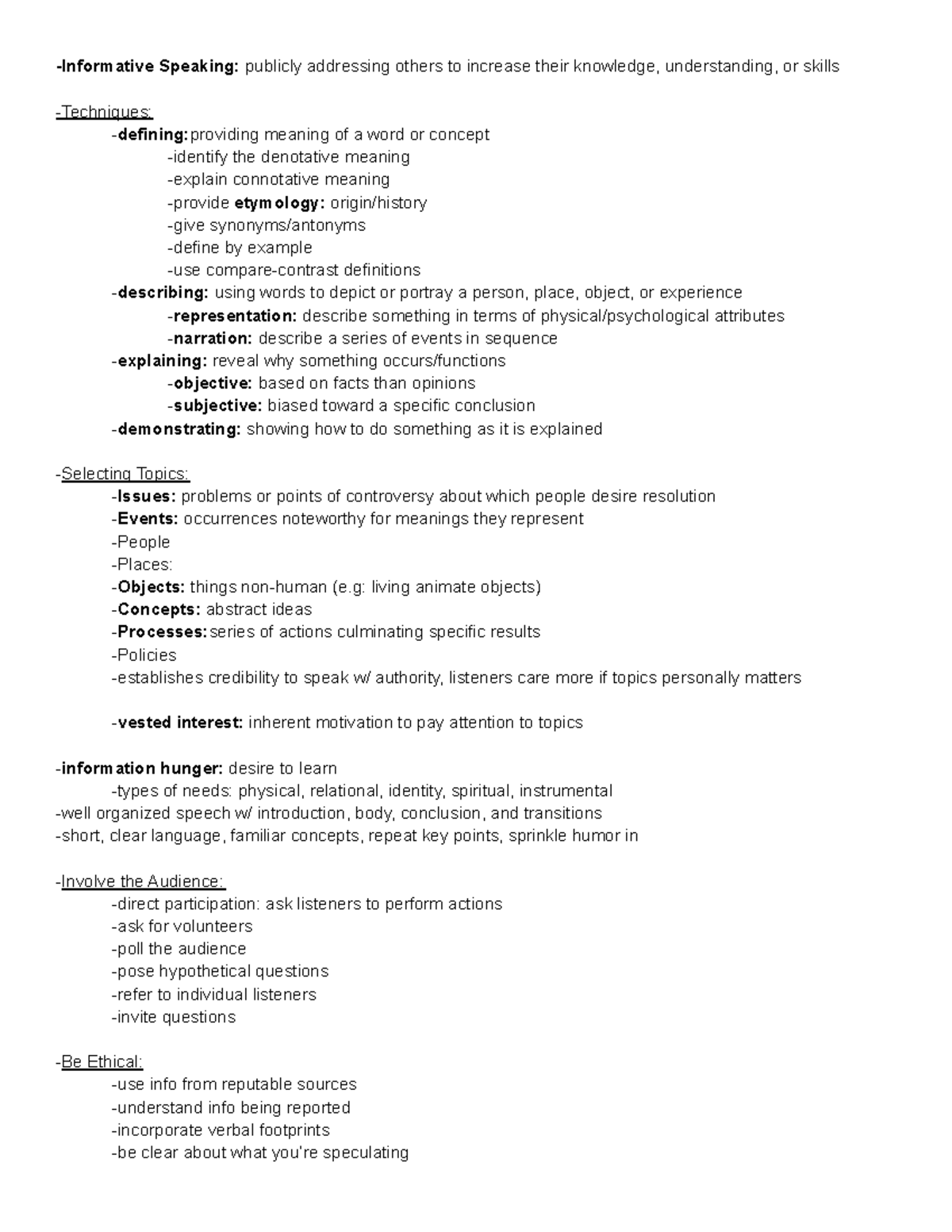 Comms 103 CH 14 Notes -Informative Speaking: publicly addressing others ...