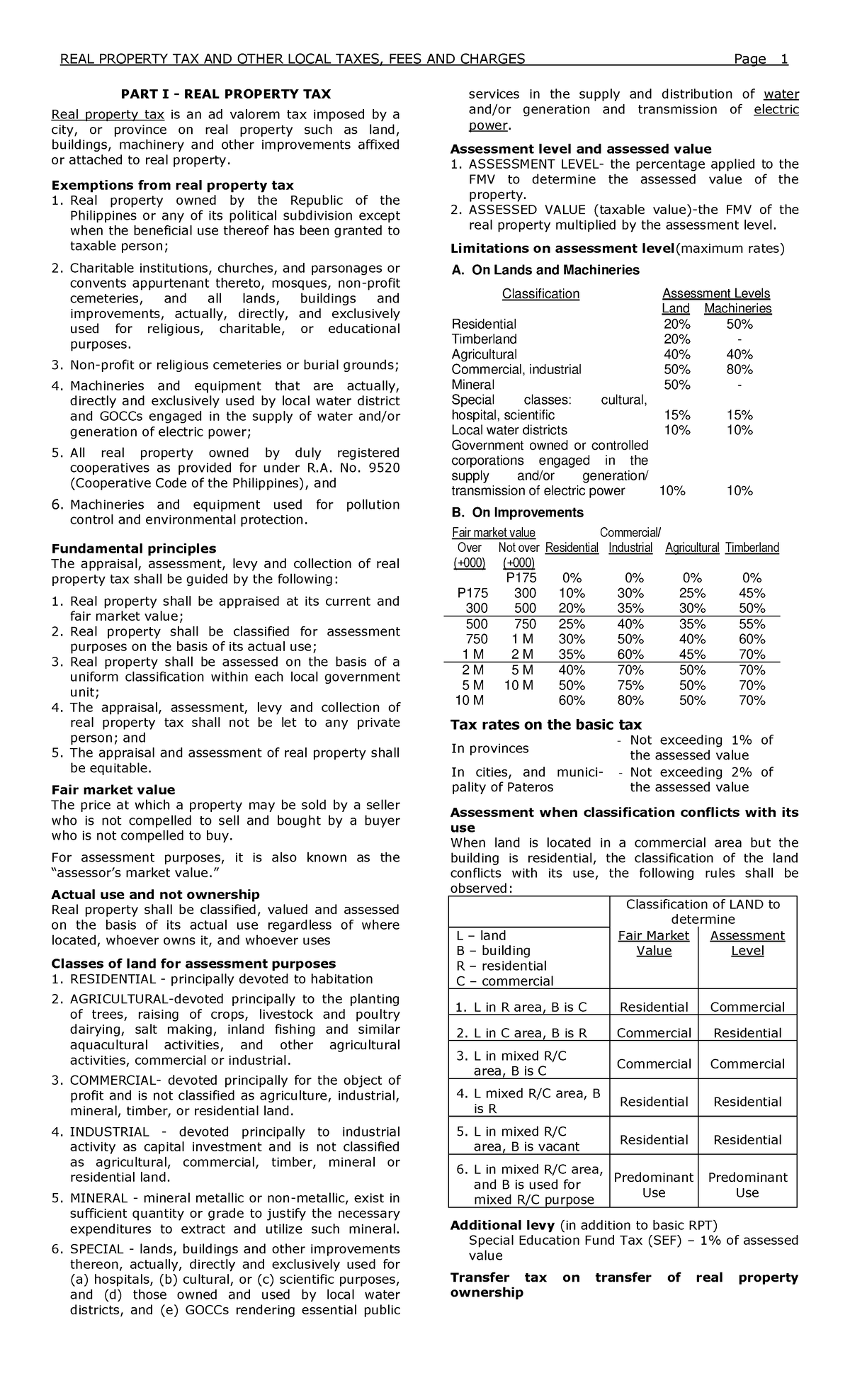 Local Taxes - Real Property taxes - REAL PROPERTY TAX AND OTHER LOCAL ...