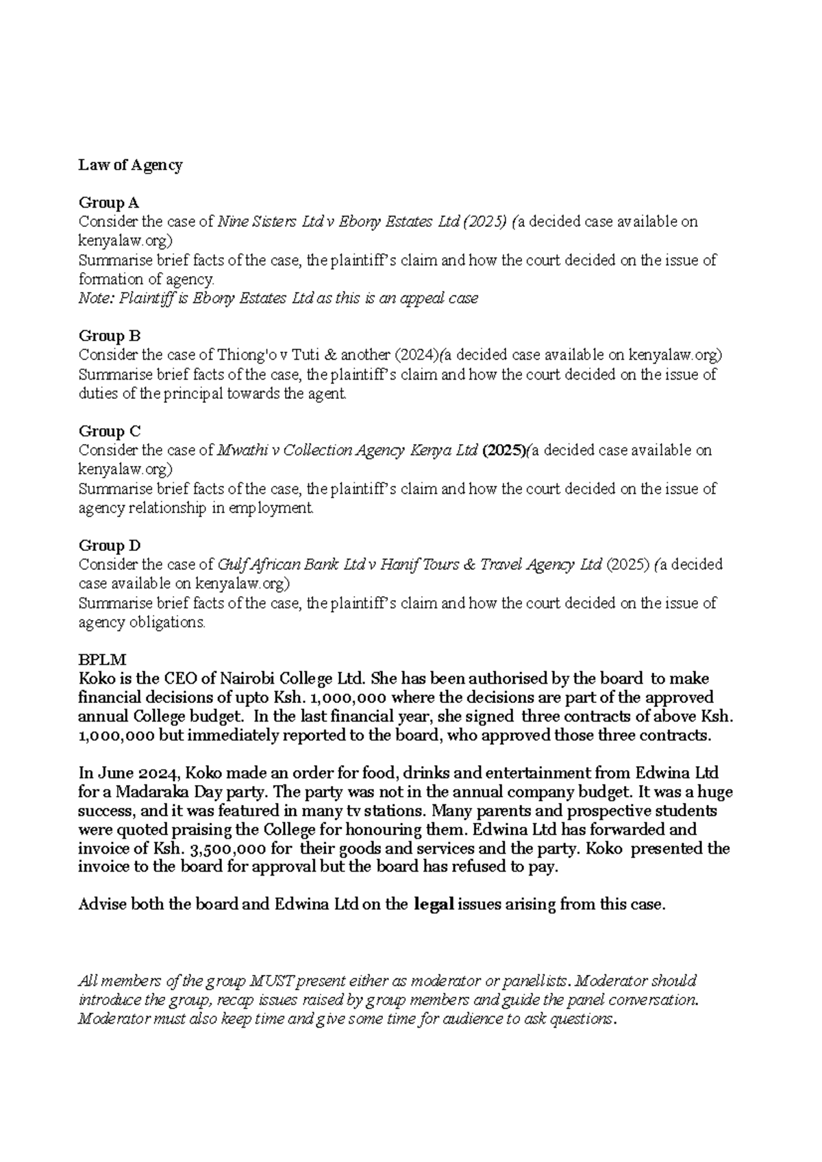 Agency Assignments: Case Summaries & Legal Issues (Jan 2026) - Studocu