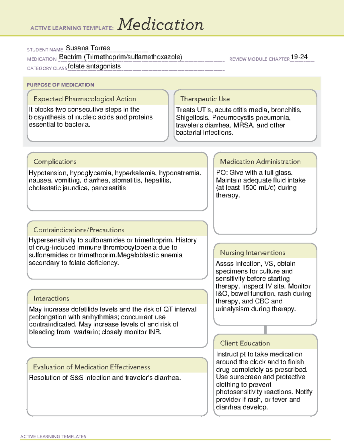 Active Learning Template: Bactrim Med Card L4 - Review & Nursing ...