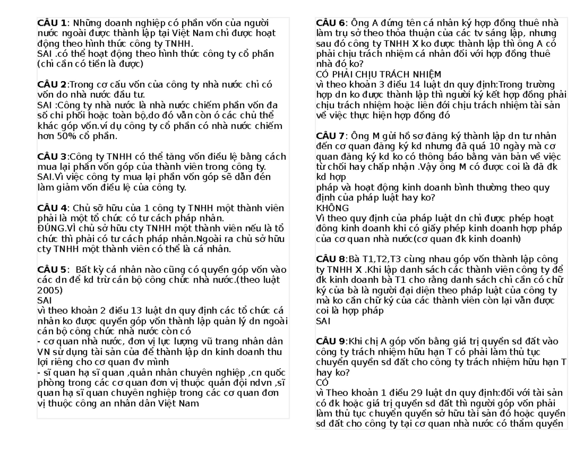 Đề 1: Bài Tập Luật Kinh Doanh (LKD) - 21.4.2025 - Studocu