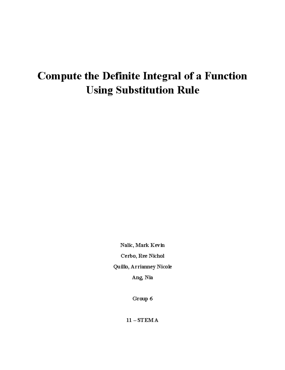 Definite Integral Computation via Substitution Rule (11 - STEM A) - Studocu