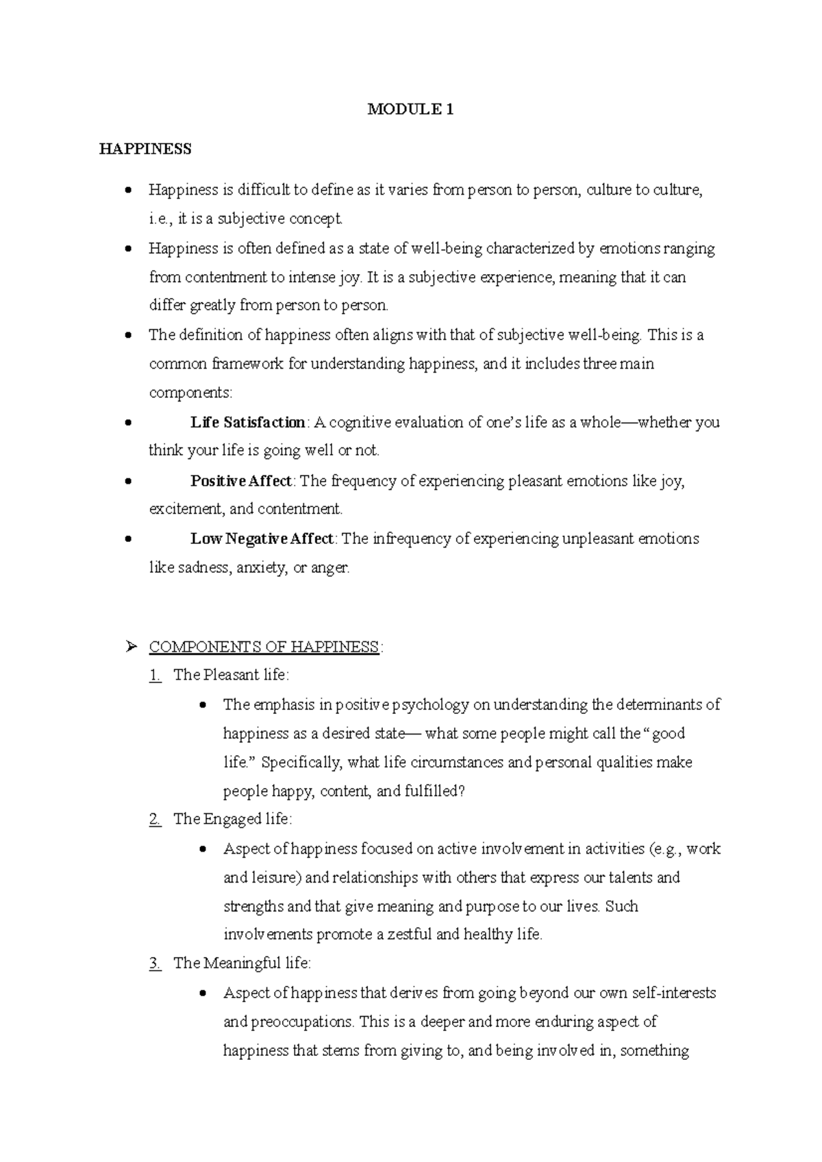MDC Module 1 - Understanding Happiness and Its Components - Studocu