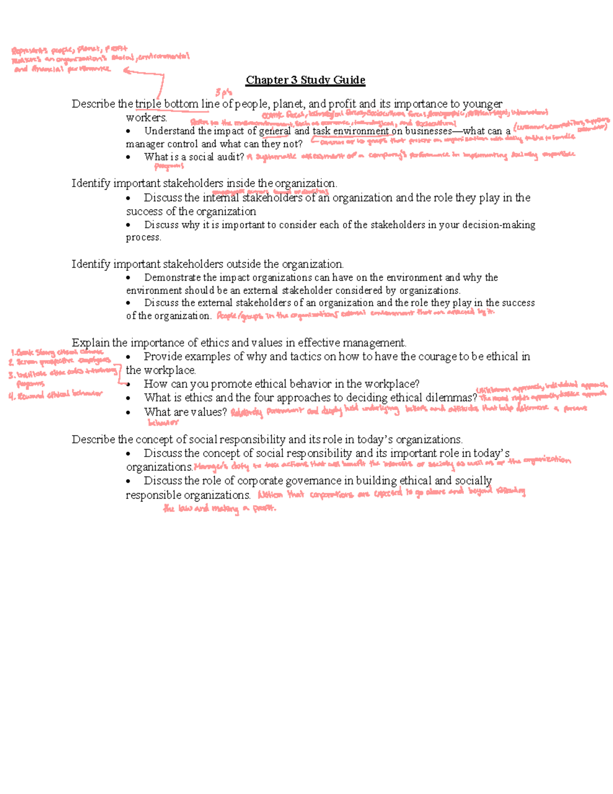 Chapter 3 Study Guide - Chapter 3 Study Guide Describe the triple bottom line of people, planet ...