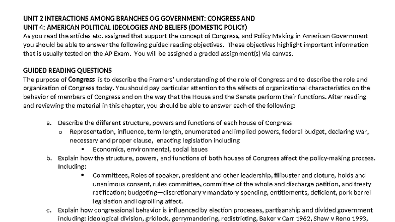 AP American Government: Unit 2 & Unit 4 Guided Reading Notes - Studocu
