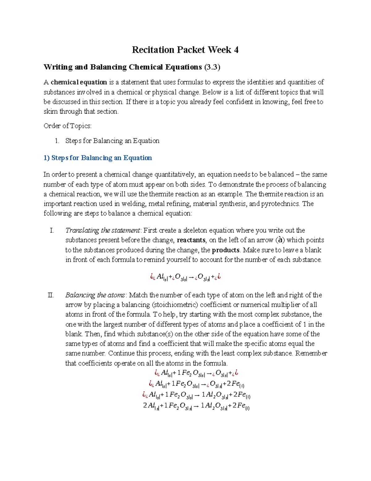 Chemical Equations: Balancing, Stoichiometry, and Yields (Chem 101) - Studocu