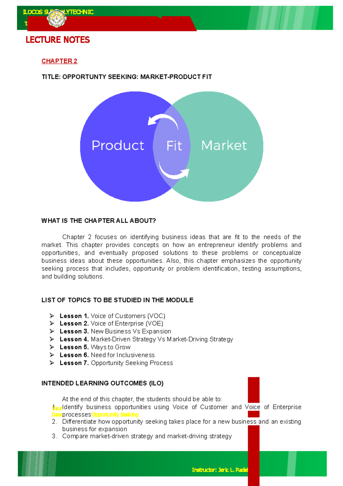 Chapter 2: Opportunity Seeking in ENTREP 103 - Market-Product Fit ...