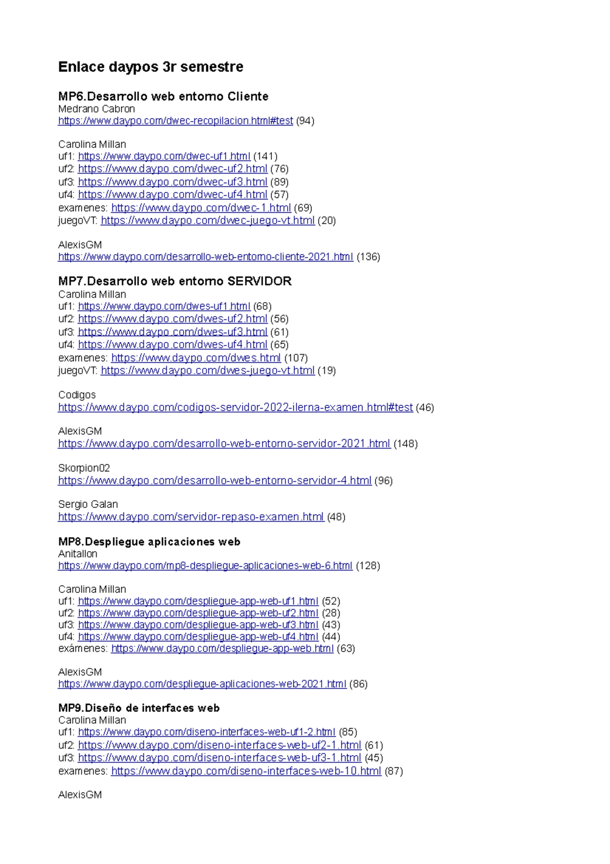 Daypos - Enlace daypos 3r semestre MP6 web entorno Cliente Medrano Cabron - Studocu
