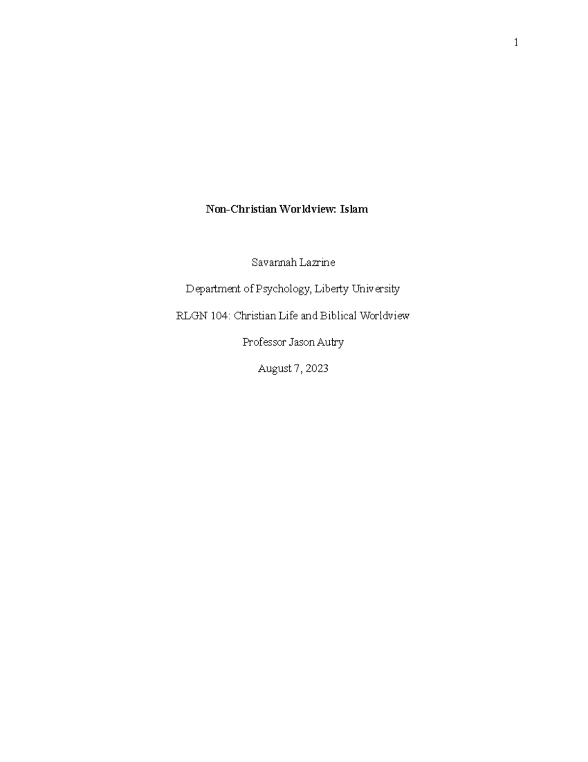 RLGN 104: Non-Christian Worldview Essay on Islam - Studocu