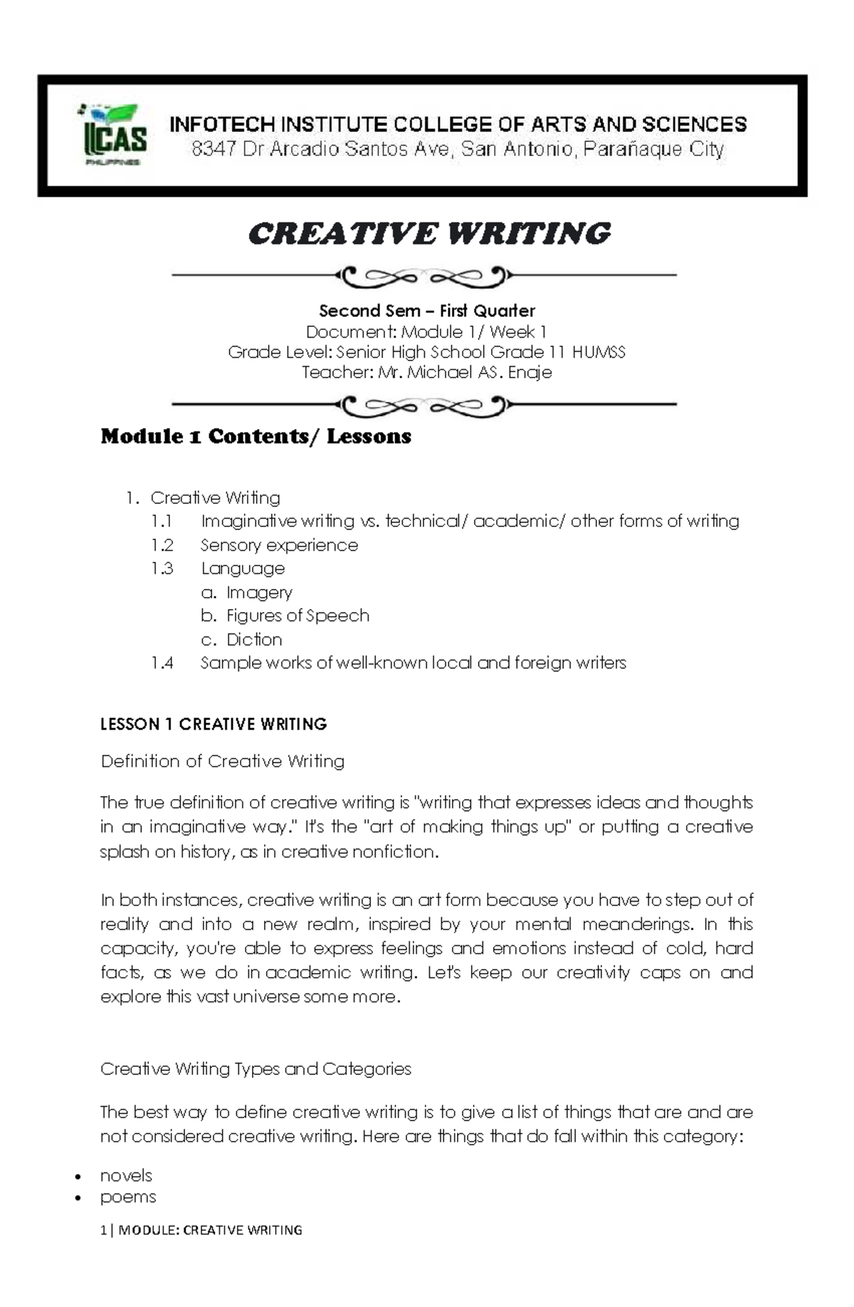 Creative Writing Module 1: Imaginative Writing & Language Techniques ...