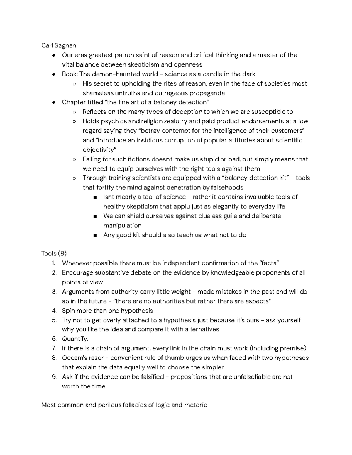 Reading 1 - Summary The Demon-Haunted World - Carl Sagnan Our eras ...