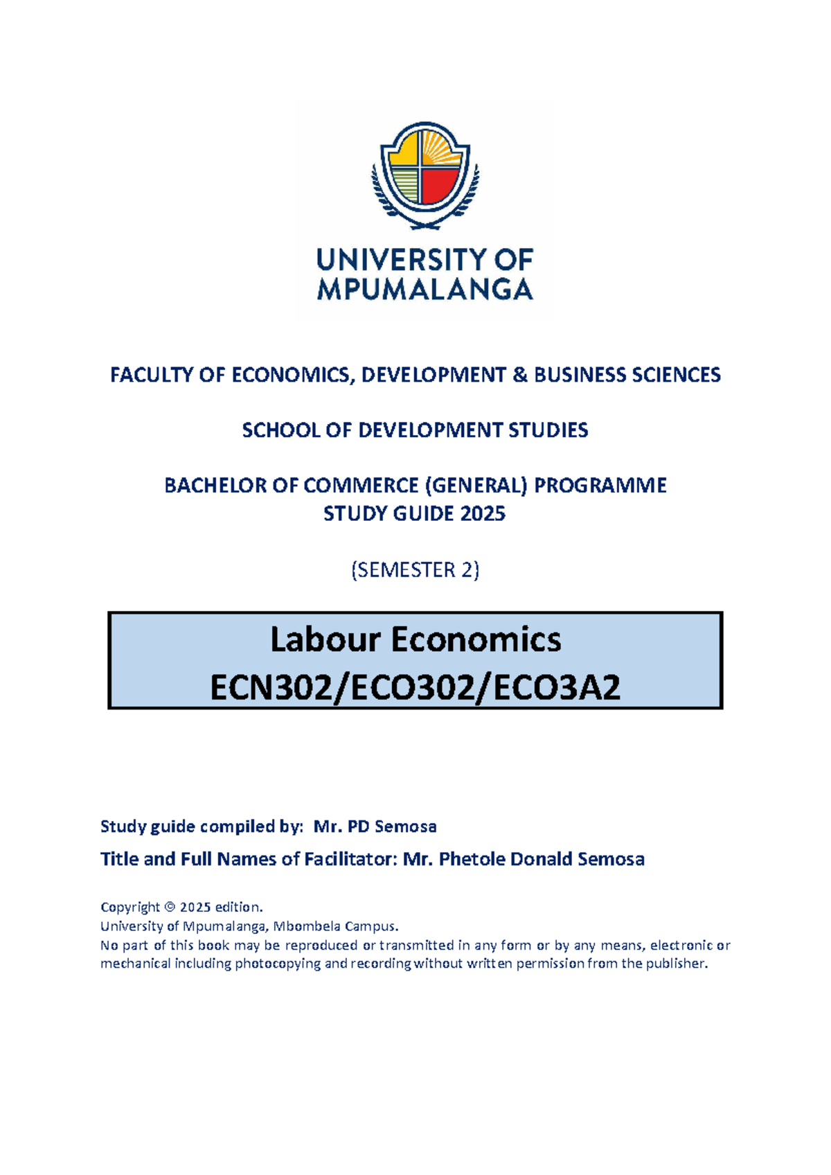 Labour Economics Study Guide 2025 - BCOM 3rd Year - Studocu