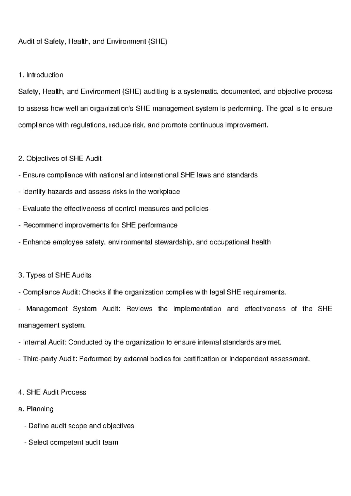 Audit of SHE - Lecture Notes on Safety, Health, and Environment - Studocu