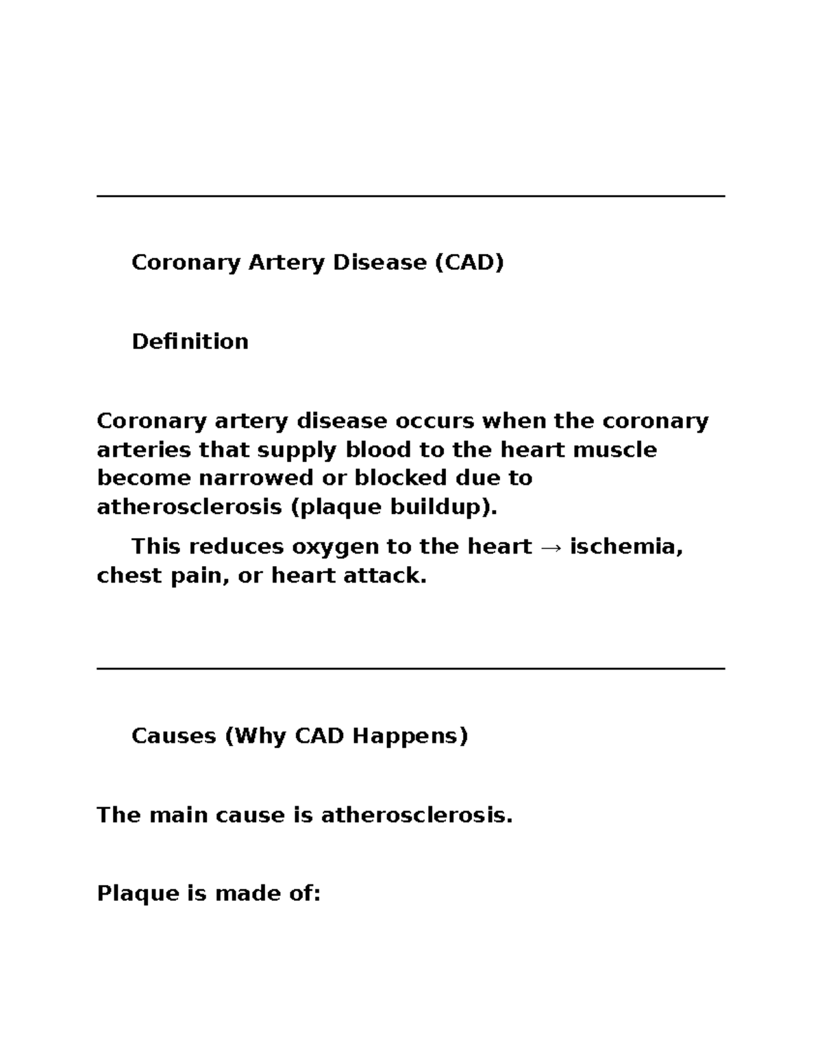 CAD Angina: Stable vs Unstable Overview and Management - Studocu