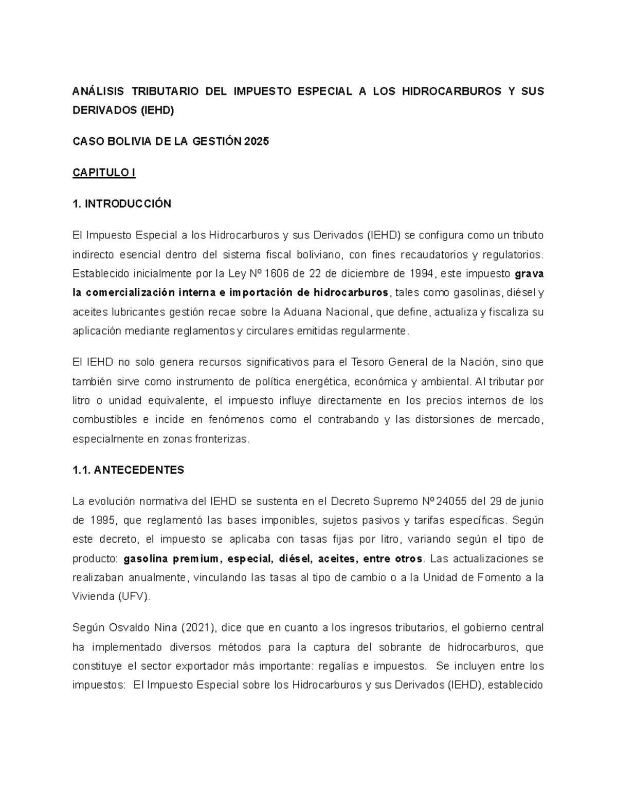 ANÁLISIS DEL IMPUESTO ESPECIAL A LOS HIDROCARBUROS (IEHD) EN BOLIVIA ...