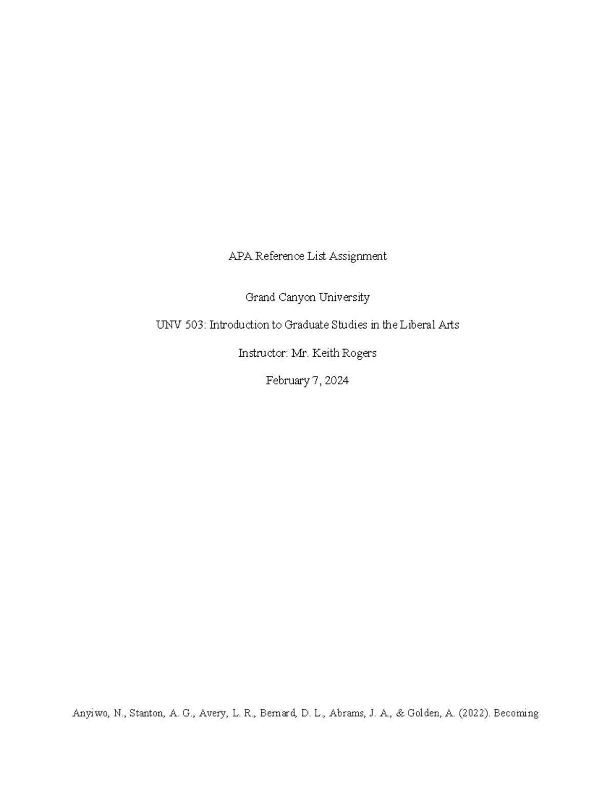 UNV 503: APA Reference List Assignment on Black Women's Mental Health ...
