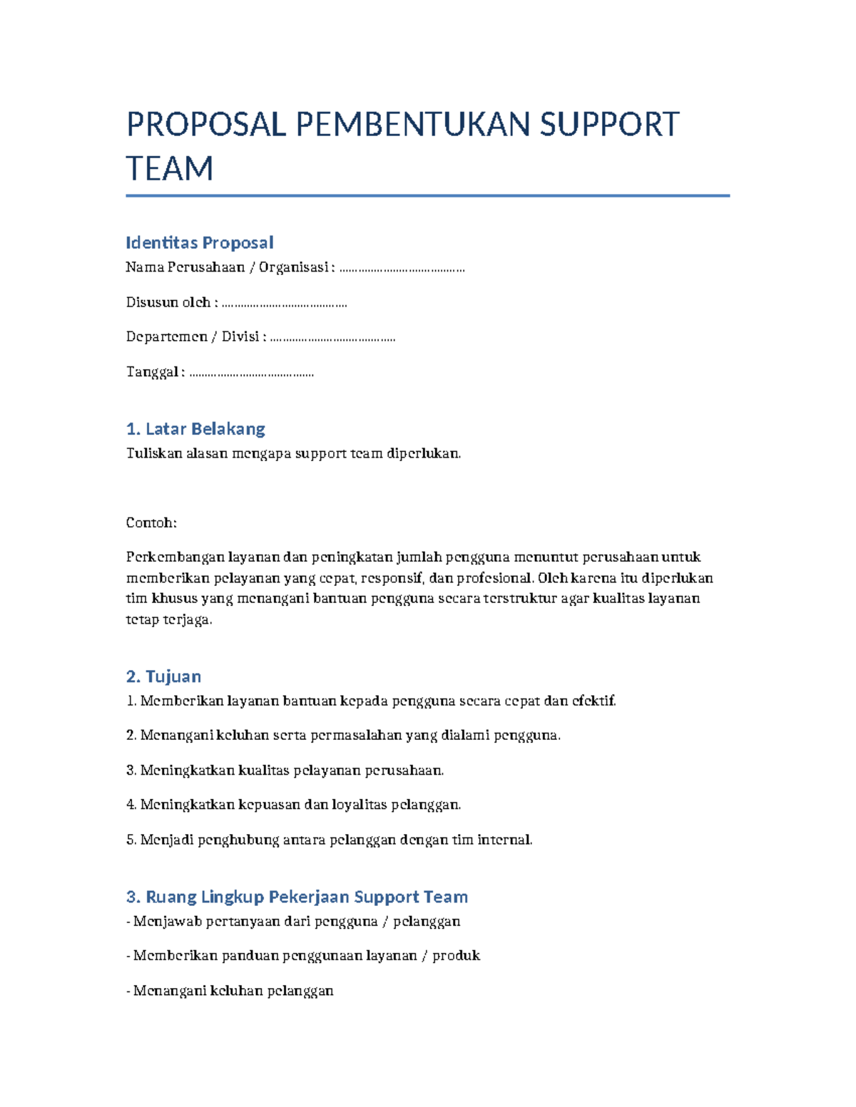 Proposal Pembentukan Support Team untuk Layanan Pelanggan - Studocu