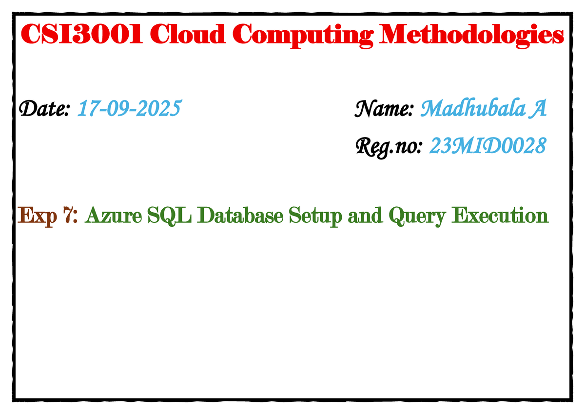 CSI3001 Final Exam: Azure SQL Database Setup & Query Execution - Studocu