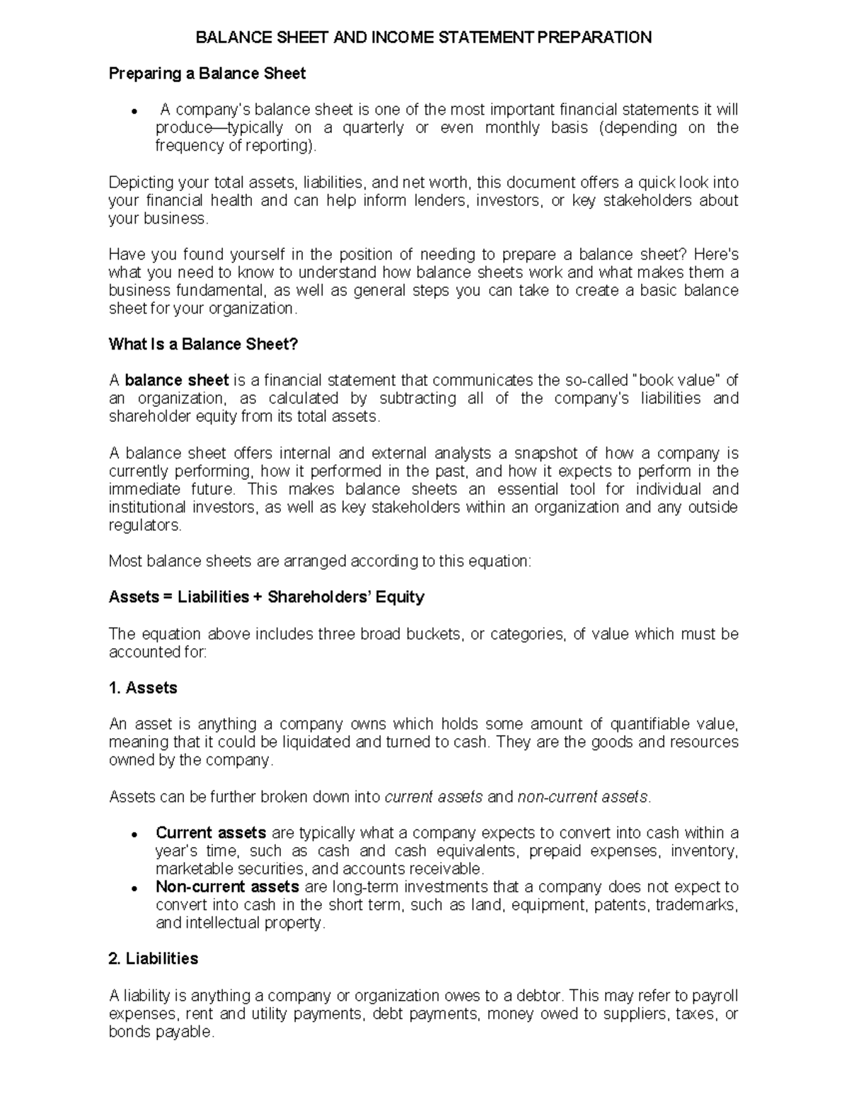 Balance Sheet & Income Statement Preparation Guide - Studocu