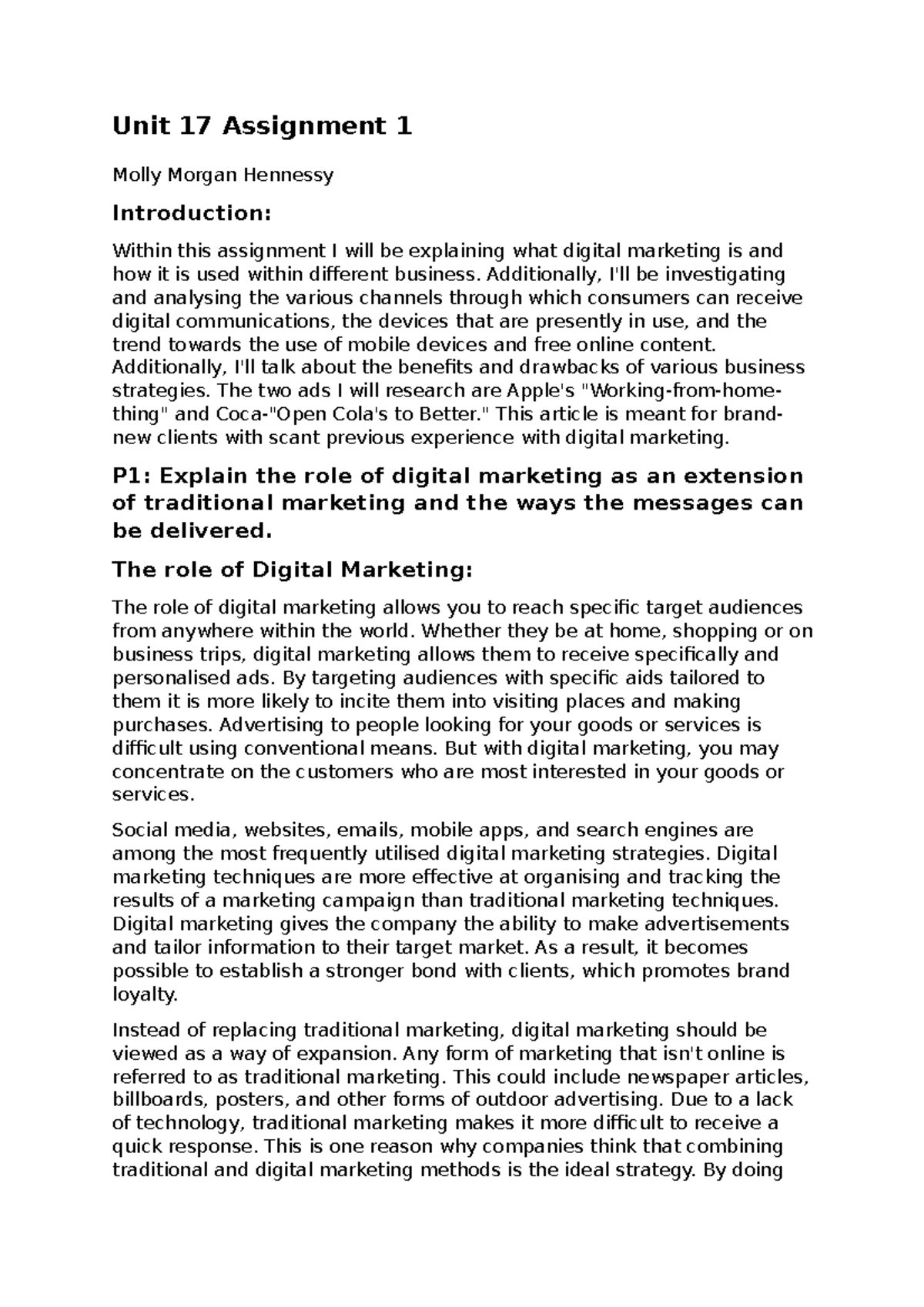 Unit 17 Assignment 1 - Unit 17 Assignment 1 Molly Morgan Hennessy Introduction: Within this ...