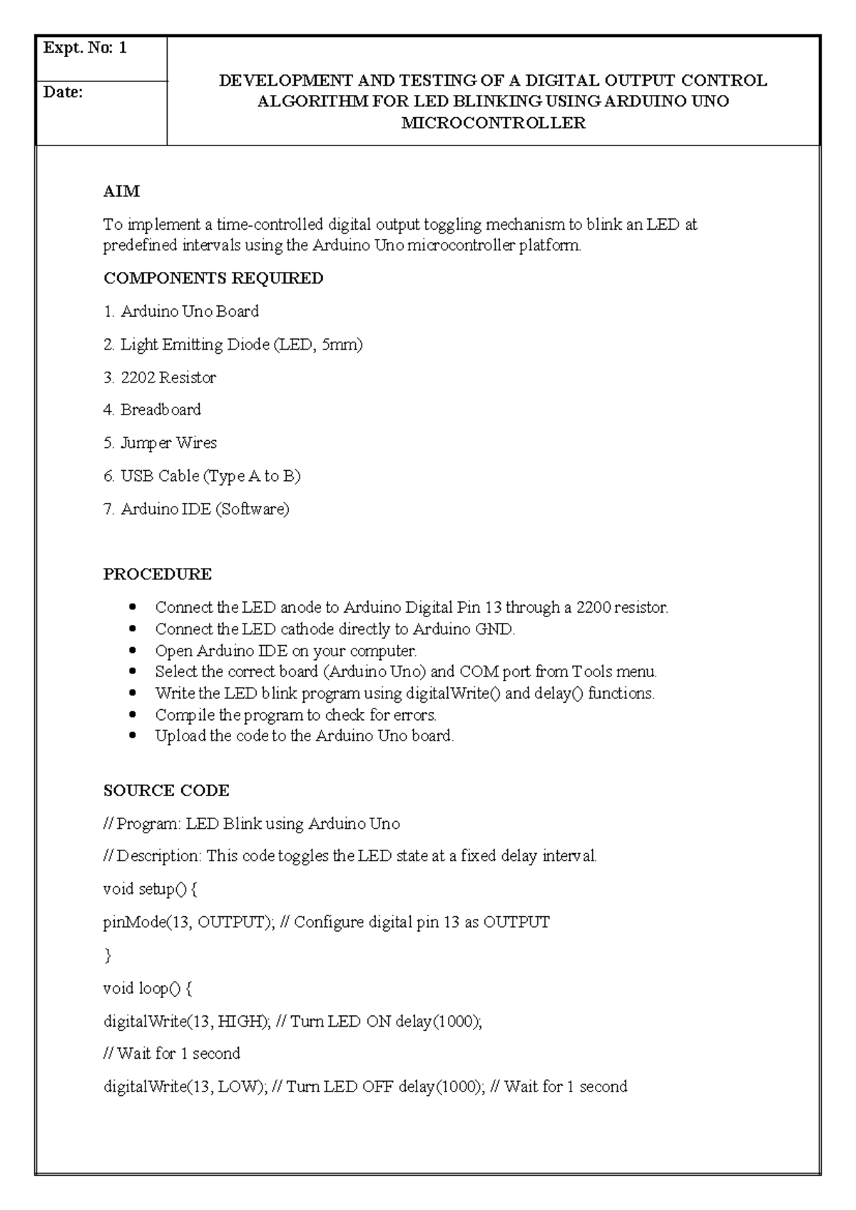 ESI LAB Manual: Digital Control Experiments with Arduino Uno - Studocu