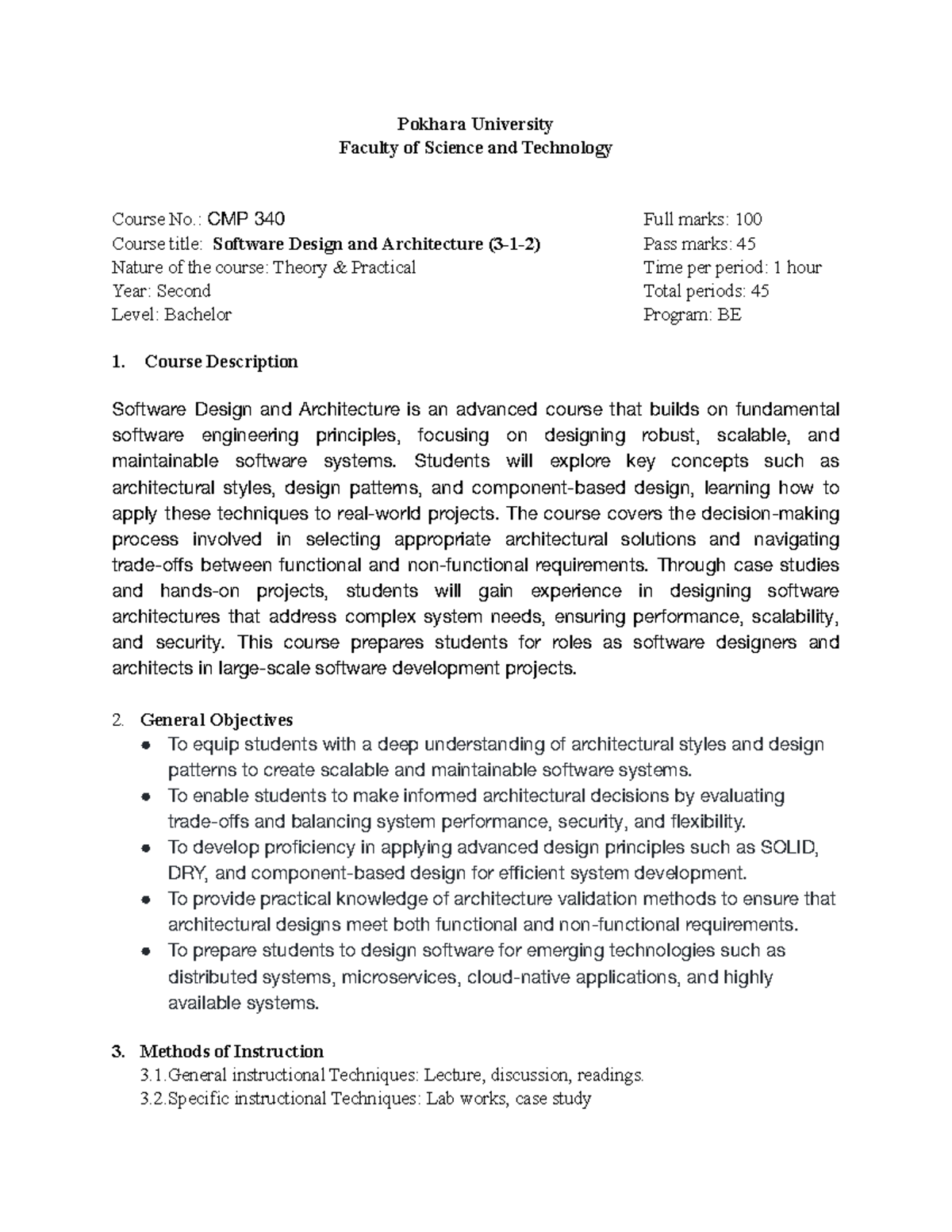 Syllabus for CMP 340: Software Design and Architecture - Studocu
