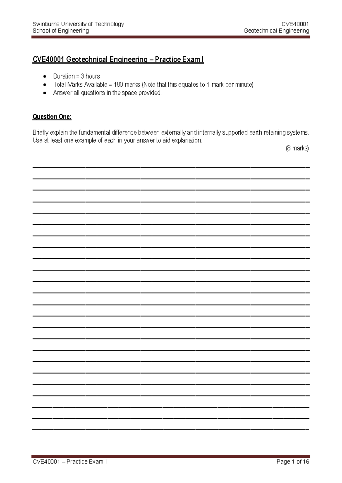 CVE40001 - Geotechnical Eng. - Practice Exam I Review & Solutions - Studocu
