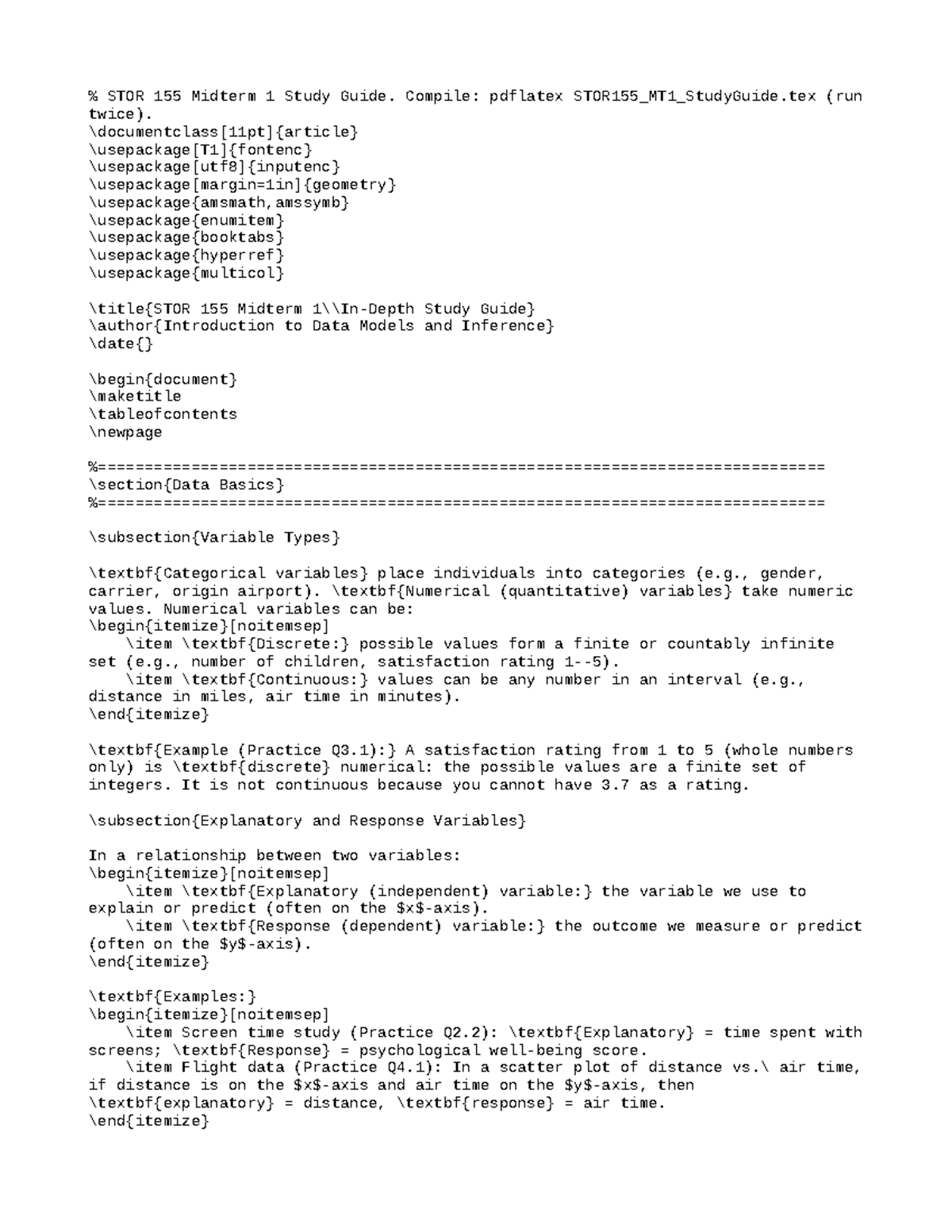 STOR 155 Midterm 1 Study Guide: Key Concepts and Practice Problems ...