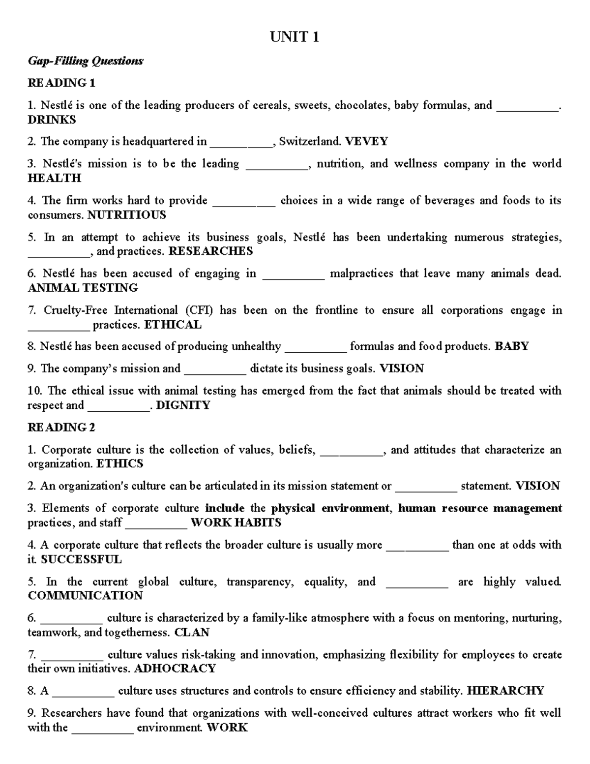 Vocab-ESP232 - TACN3 - Gap-Filling Exercises Overview - Studocu