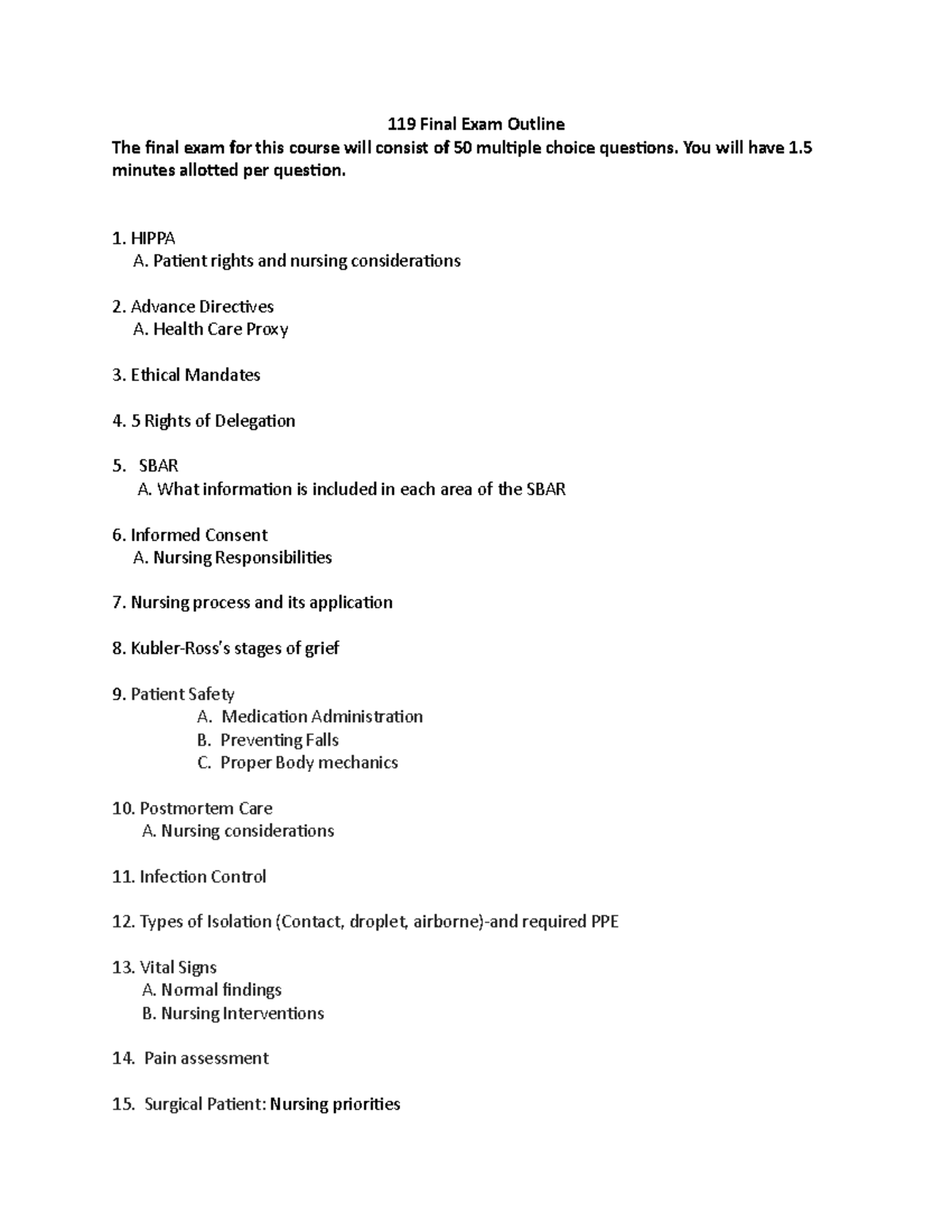 119 Final Exam Outline: Key Concepts for Nursing Practice - Studocu