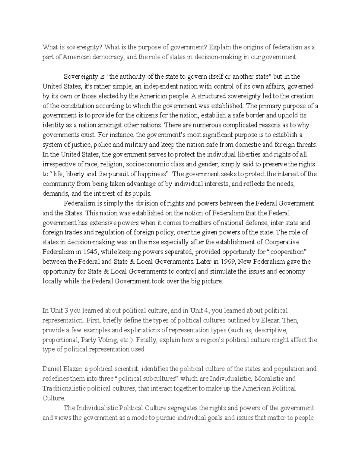 POLS 2306 Short Answer Assignment 1 - What is sovereignty? What is the ...