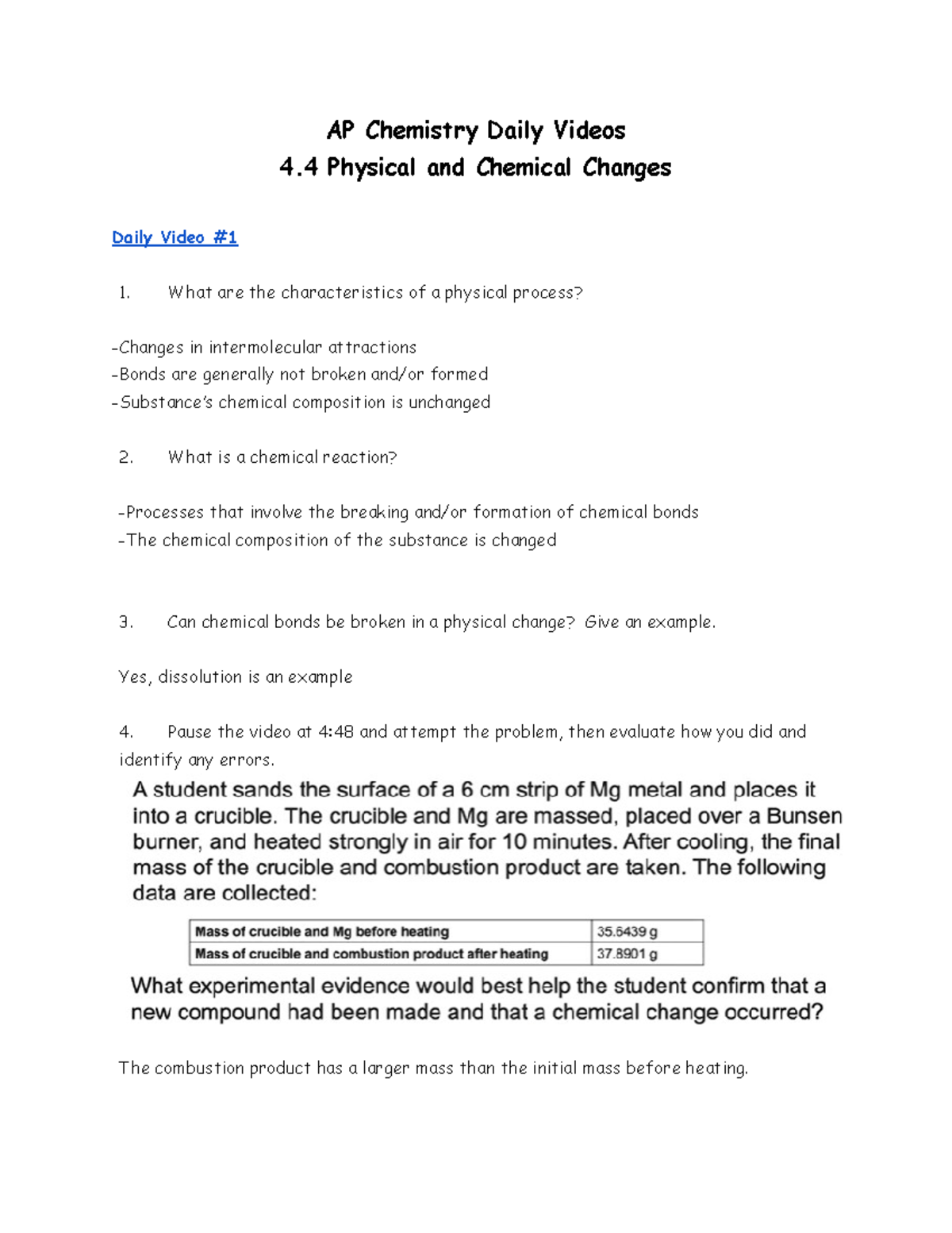 AP Chemistry: Understanding Physical & Chemical Changes (4.4) - Studocu