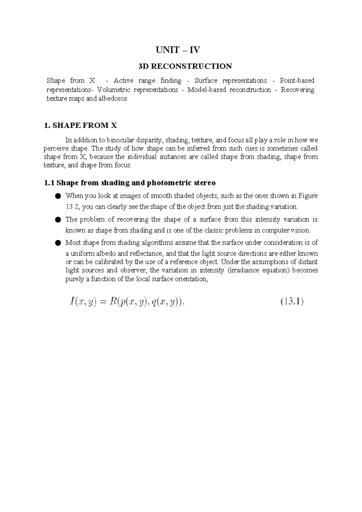 UNIT 4 - Computer Vision: 3D Reconstruction & Surface Representations - Studocu