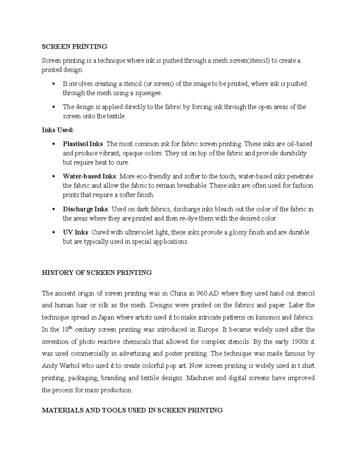 Screen Printing and Branding Notes (ART 101) - Studocu