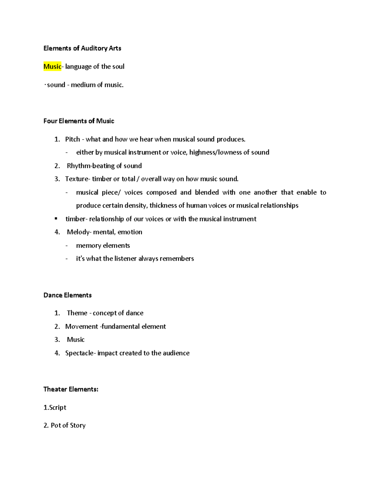 Elements of Auditory Arts: Exploring Music, Dance, and Theatre Concepts ...