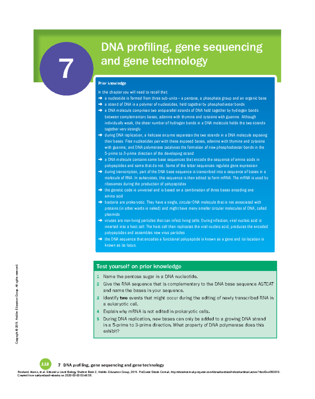 Edexcel A Level Biology Student Book 2: DNA Profiling & Gene Tech - Studocu