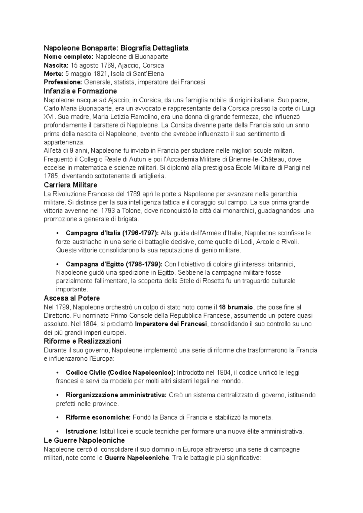Appunti Biografia Napoleone - Napoleone Bonaparte: Biografia ...