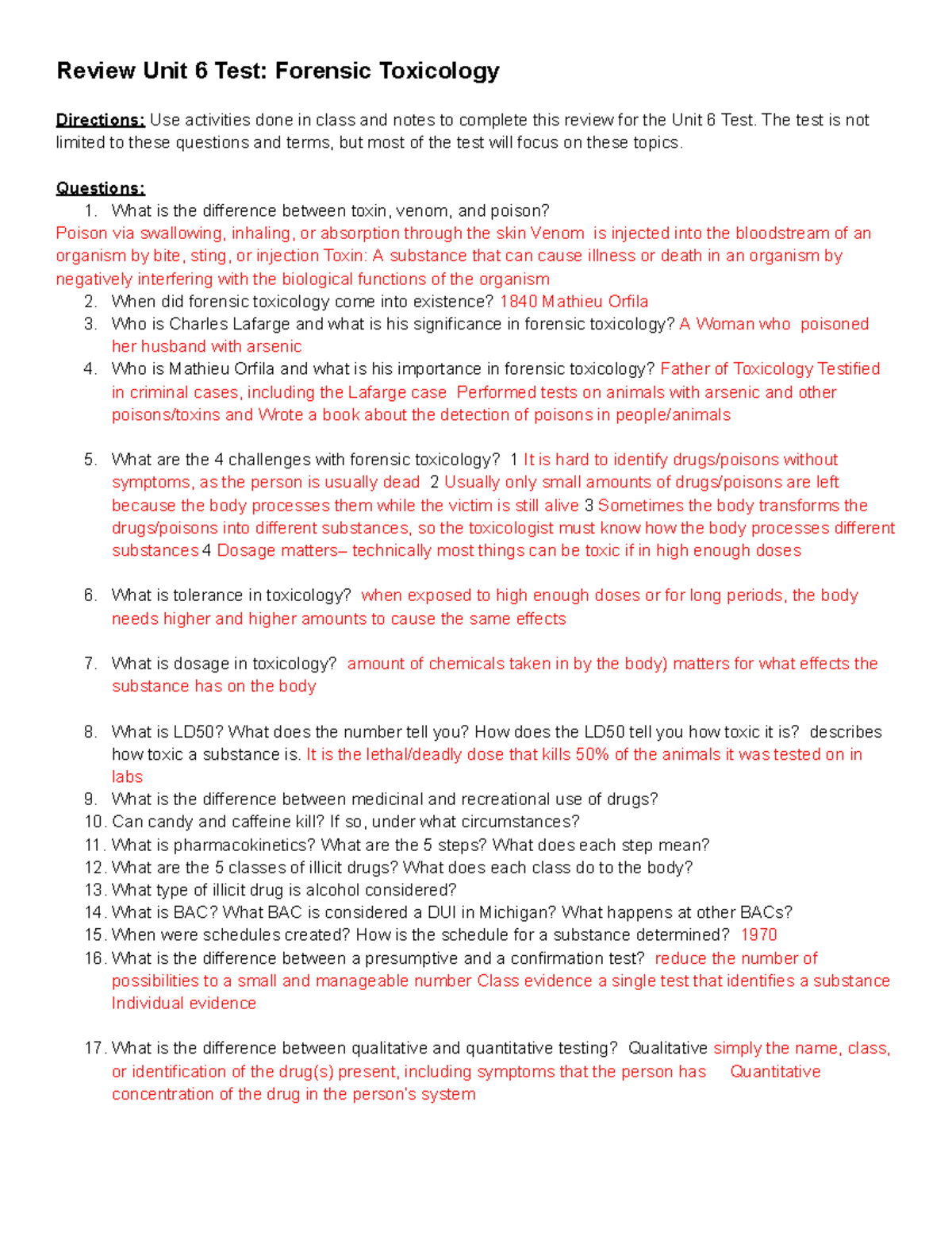 Matthew North - FS Review Unit 6 Test - Review Unit 6 Test: Forensic ...