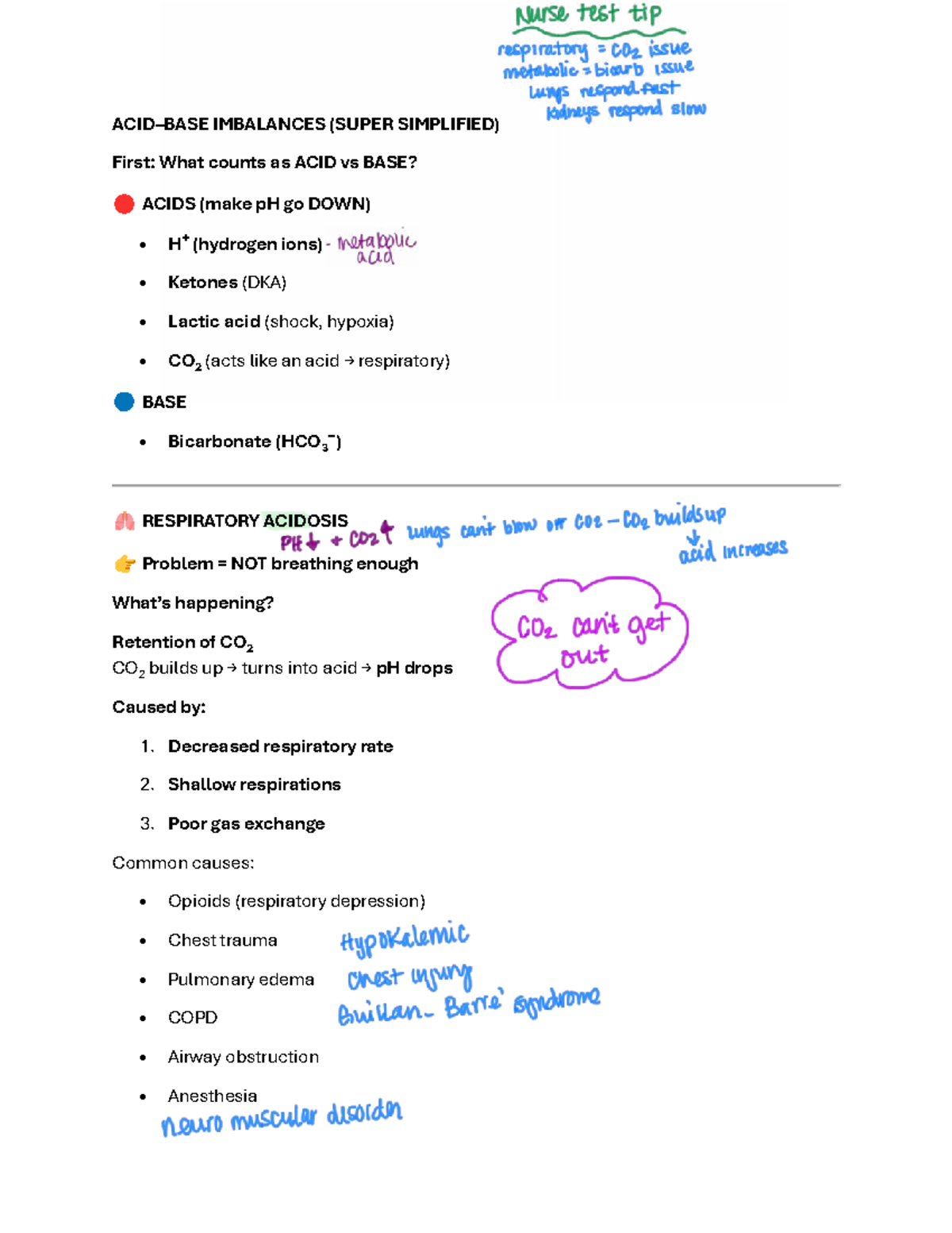 ACID-BASE (NURSING) Notes: Understanding Imbalances & Treatments - Studocu