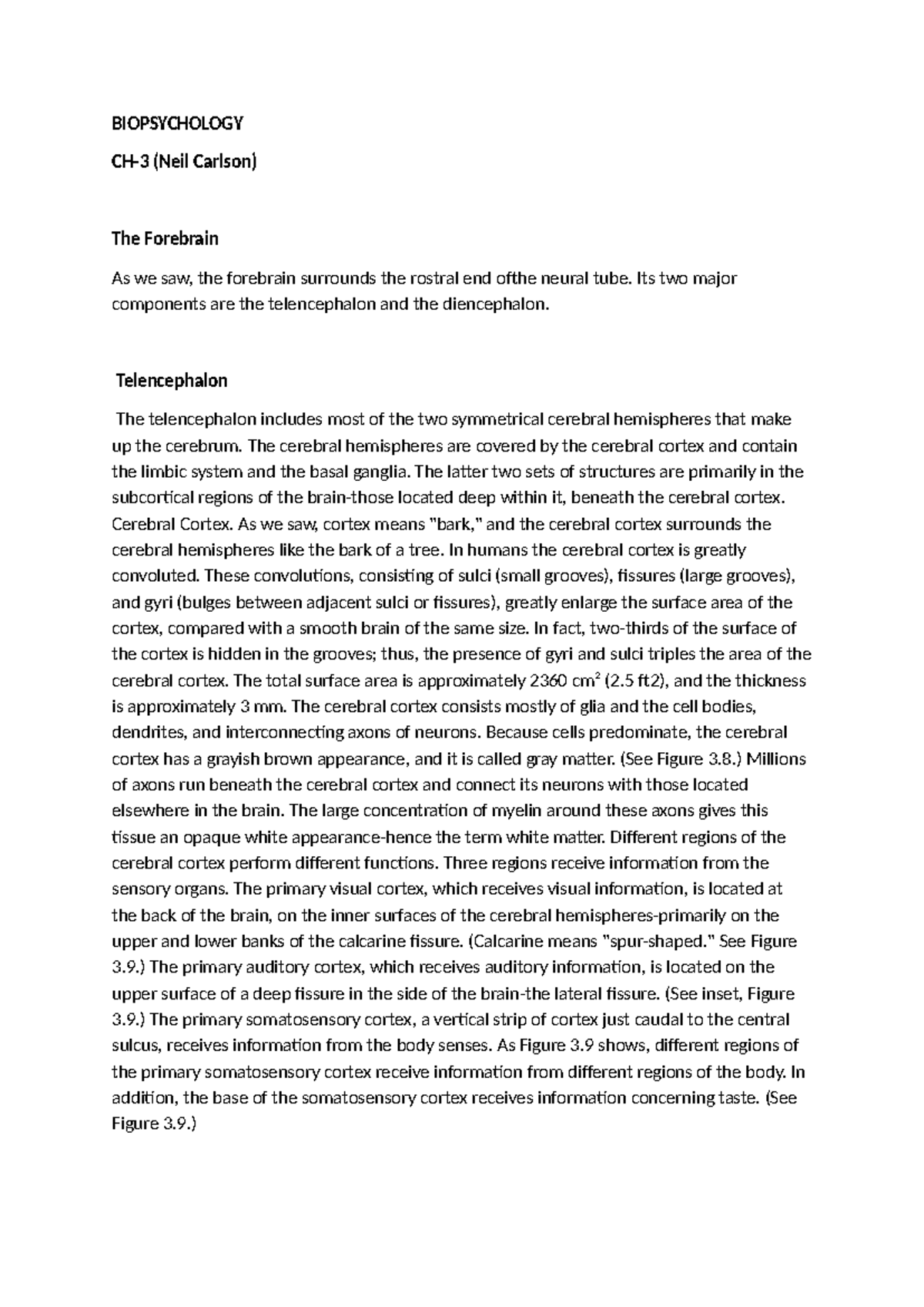 BIOPSYCHOLOGY (Neil Carlson) - The Forebrain Overview and Functions ...