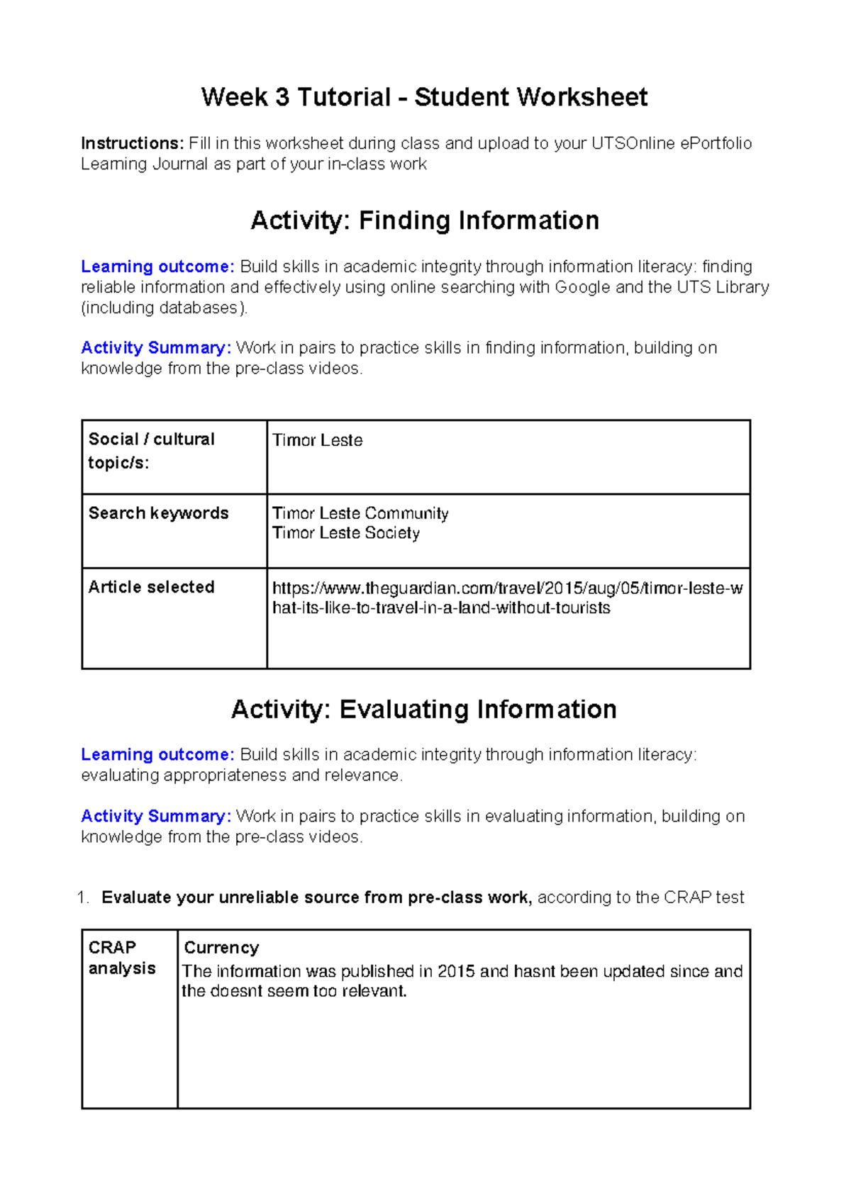 Week 3 - Student Worksheet(3) done - Week 3 Tutorial - Student ...