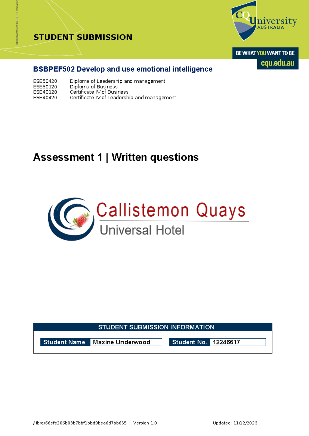 BSBPEF502 - Assessment 1: Emotional Intelligence Strategies by Maxine ...