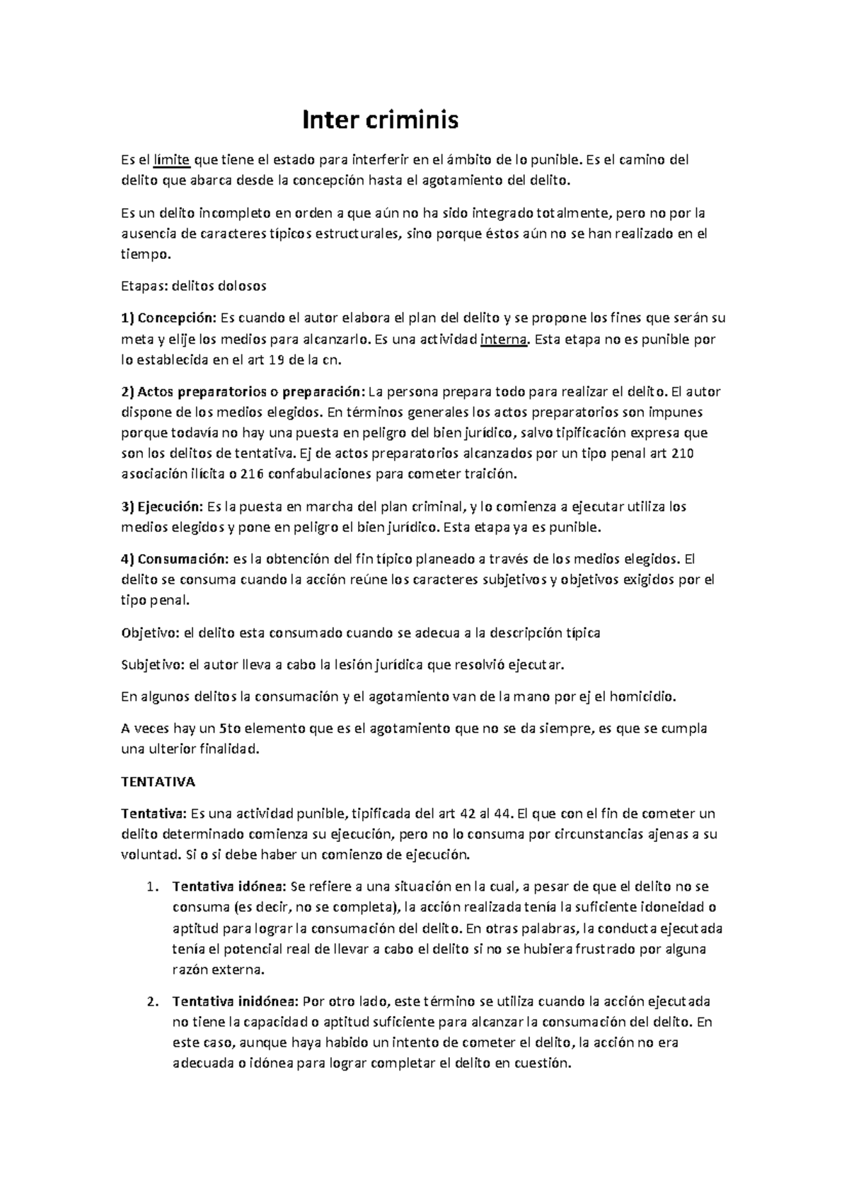 Inter criminis: Etapas y Teorías de la Tentativa Penal - Studocu
